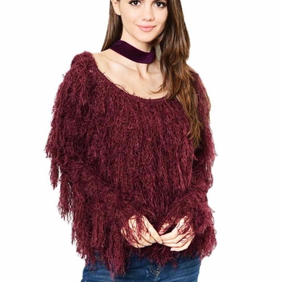 Buyme4Less | Sweaters | Boho Faux Shaggy Fur Fringed Pullover Sweater ...
