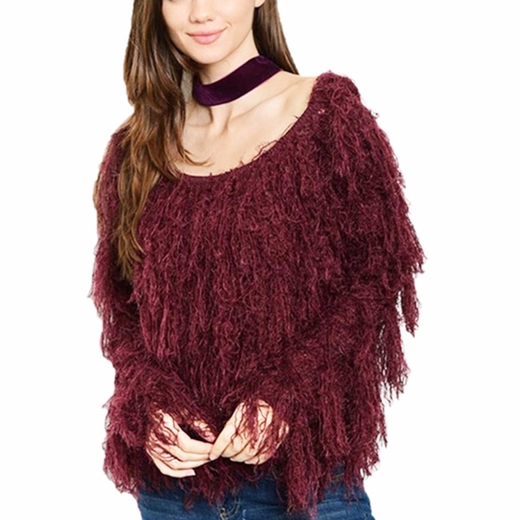 Buyme4Less | Sweaters | Boho Faux Shaggy Fur Fringed Pullover Sweater ...