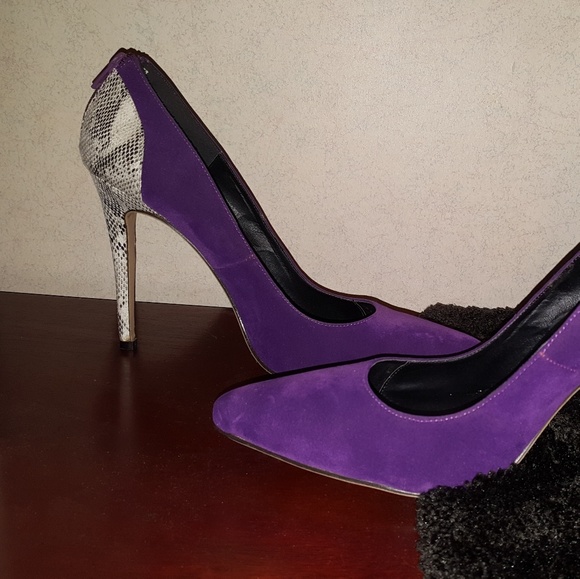 Shoes | Purple Suede And Snake Skin Heeled Pumps | Poshmark