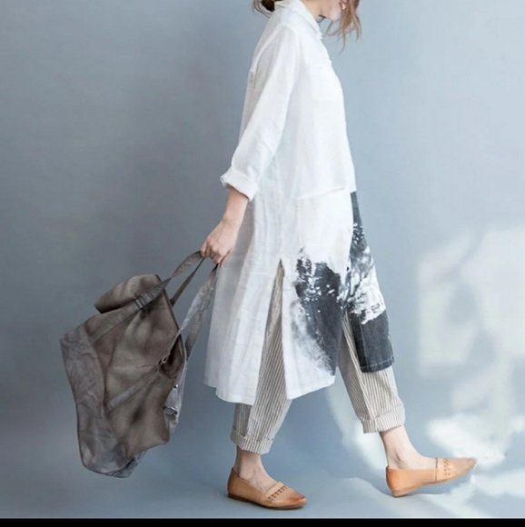 Lotus Love | Dresses | New Linen Blend Boho Artist Tunic 42 Bust | Poshmark