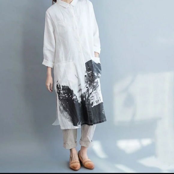 Lotus Love | Dresses | New Linen Blend Boho Artist Tunic 42 Bust | Poshmark