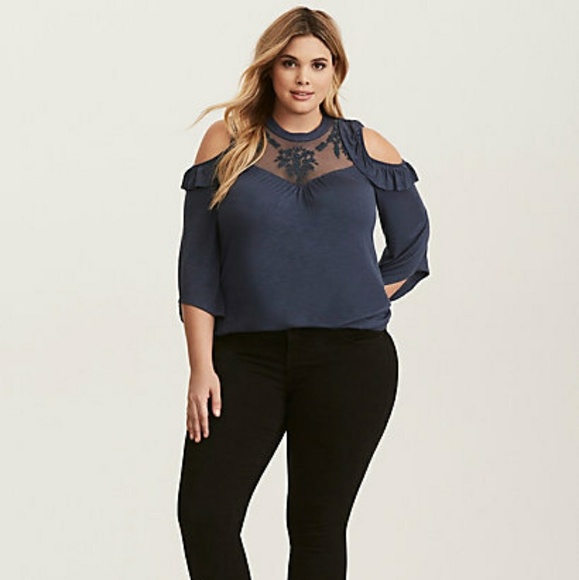 torrid | Tops | Lace Inset Ruffled Cold Shoulder Top | Poshmark