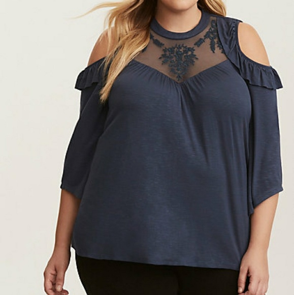 torrid | Tops | Lace Inset Ruffled Cold Shoulder Top | Poshmark