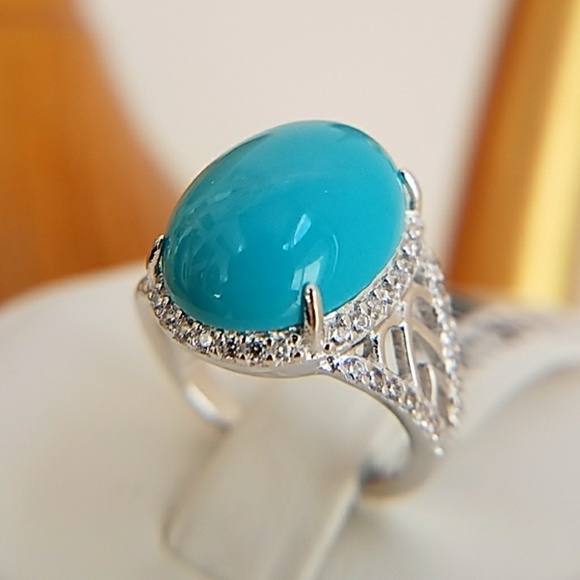 Jewelry | Large Blue Turquoise Engagement Ring | Poshmark