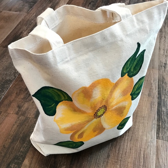 Bags | Tote Bag Purse Hand Painted With Yellow Rose Nwt | Poshmark