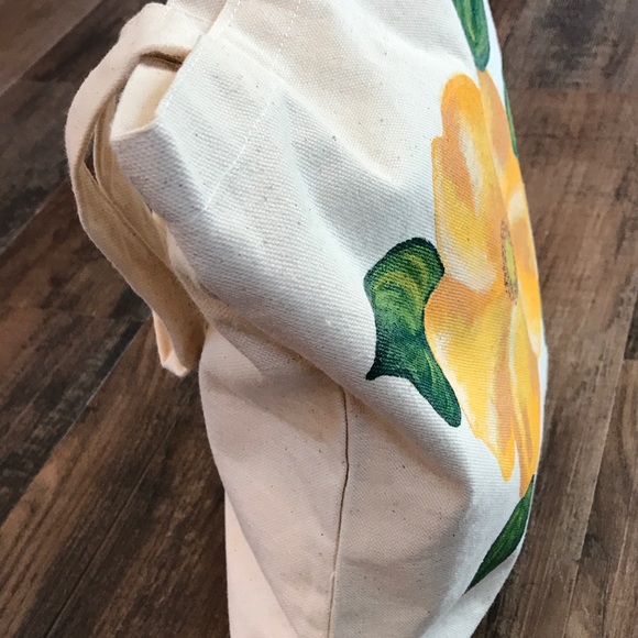 Bags | Tote Bag Purse Hand Painted With Yellow Rose Nwt | Poshmark