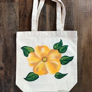 Bags | Tote Bag Purse Hand Painted With Yellow Rose Nwt | Poshmark