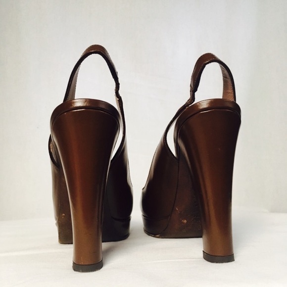 Studio Pollini | Shoes | Pollini Slingback Brown Leather Pump Sz 365 ...