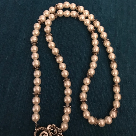 Jewelry | Silver And Pearl Beaded Necklace With Pendants | Poshmark