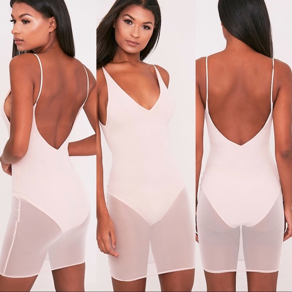 PrettyLittleThing | Dresses | Pretty Little Thing Kiyah Nude Overlay Mesh Dress | Poshmark