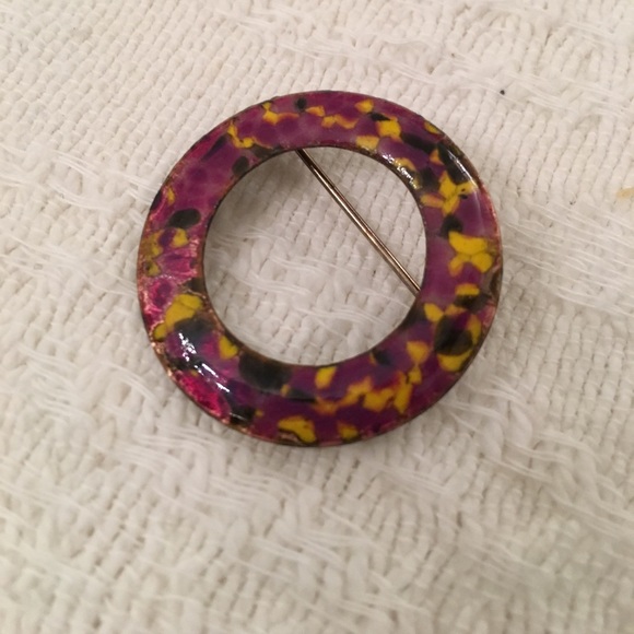 Vintage | Jewelry | Copper Enamel Circle Pin Purple Gold Vintage | Poshmark