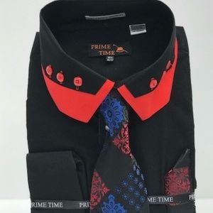Prime Time | Shirts | Mens Dress Shirt Black Wtie Hanky By Prime Time ...