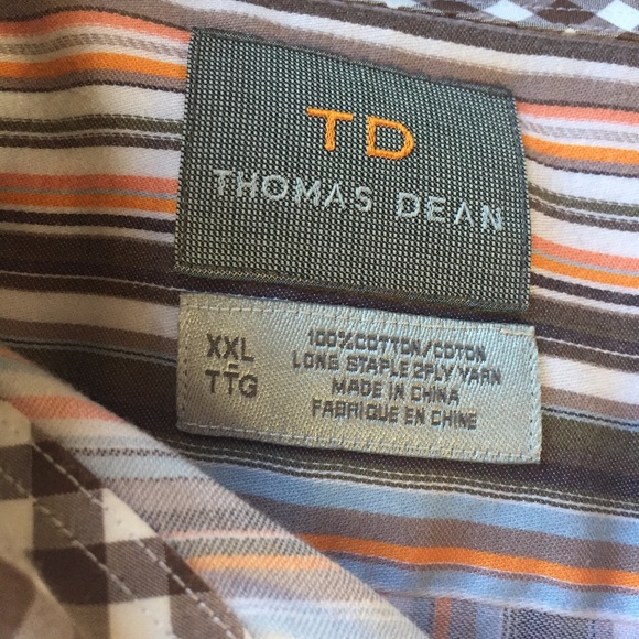 Thomas Dean | Shirts | Thomas Dean Striped Plaid Trim Casual Dress ...