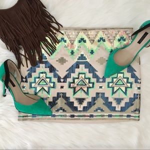 Express | Skirts | Express Aztec Sequin Embellished Mini Skirt | Poshmark