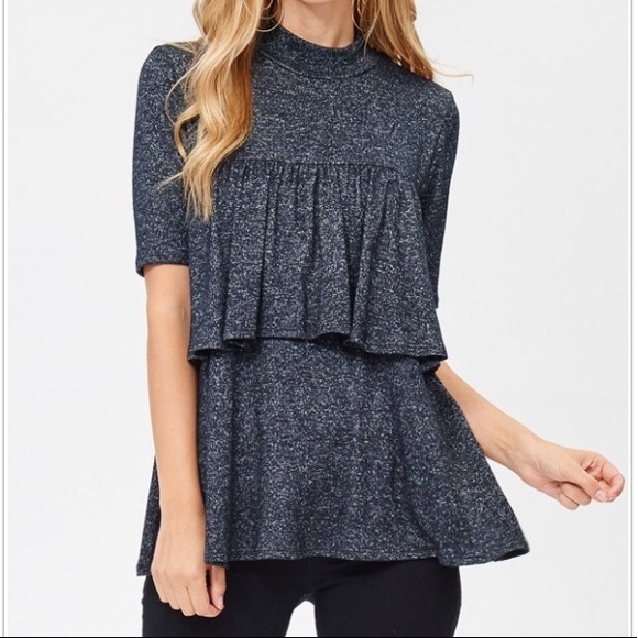 Tops | Charcoal Ruffle Keyhole Back Comfy Shirt | Poshmark