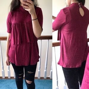 Tops | Charcoal Ruffle Keyhole Back Comfy Shirt | Poshmark