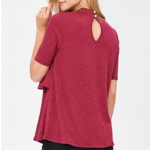 Tops | Charcoal Ruffle Keyhole Back Comfy Shirt | Poshmark