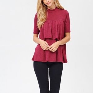 Tops | Charcoal Ruffle Keyhole Back Comfy Shirt | Poshmark
