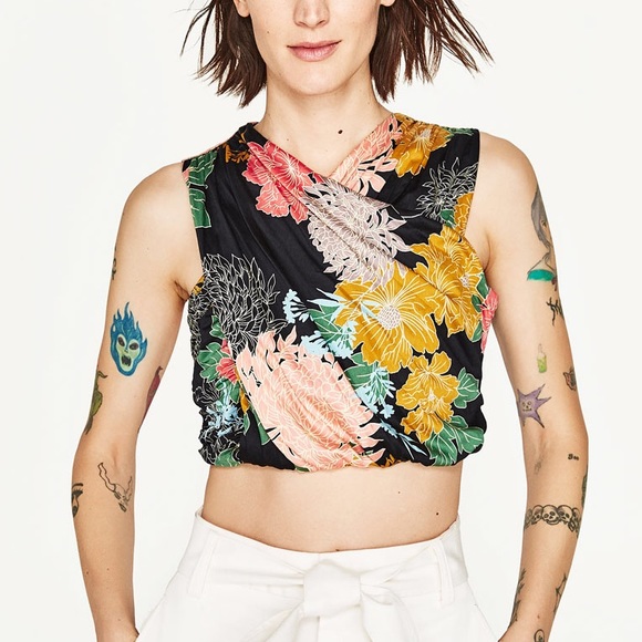 Zara | Tops | Zara Floral Print Cropped Top | Poshmark