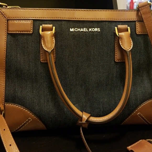 Michael Kors | Bags | Michael Kors Denim Leather Trimmed Dillon Bag ...