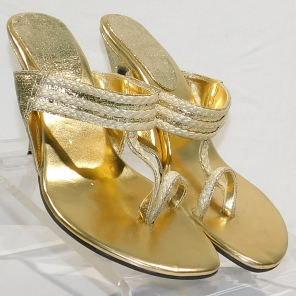 Shoes | Goldtone Toe Ring Sparkly Slides Size 8 | Poshmark