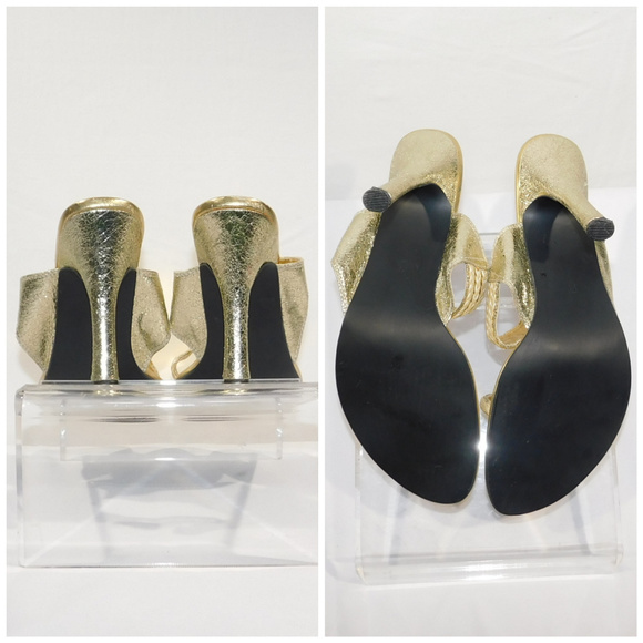 Shoes | Goldtone Toe Ring Sparkly Slides Size 8 | Poshmark