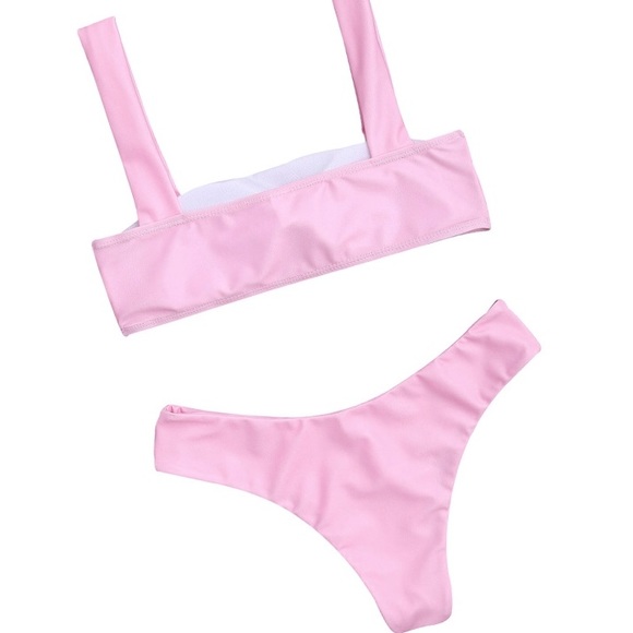 Swim | Solid Pink Strap Bikini Set | Poshmark