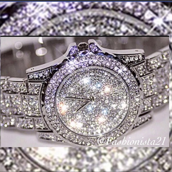 Fashionista21 | Accessories | Silver Crystal Bling Watch | Poshmark