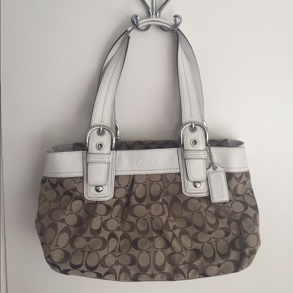 Coach | Bags | Coach Signature Jacquard Handbag Wleather Trim | Poshmark