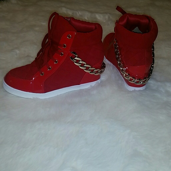 Shoes | Red Wedge Sneakers | Poshmark