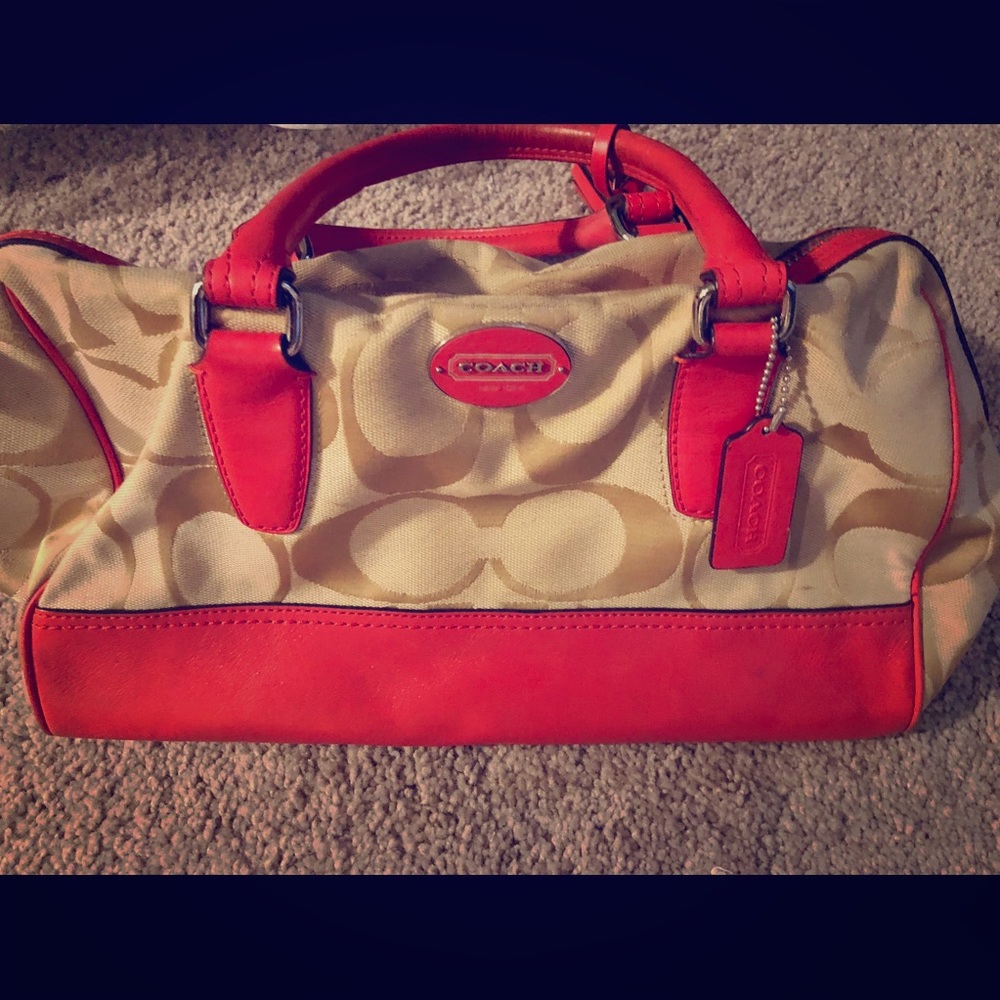 Coach Light Khaki With Bright Coral Leather Trim - Gem