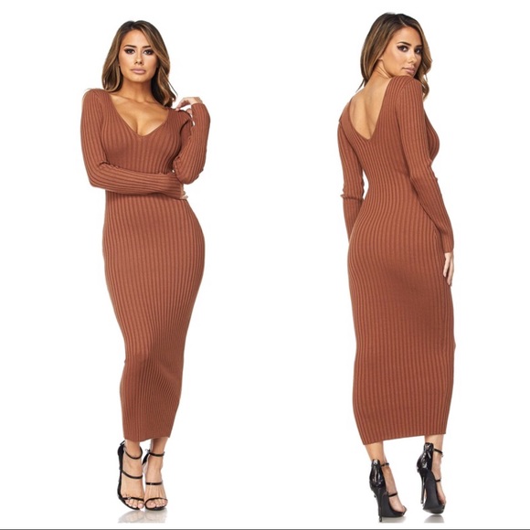Dresses | Rust Ribbed Off Shoulder Midi Dress | Poshmark