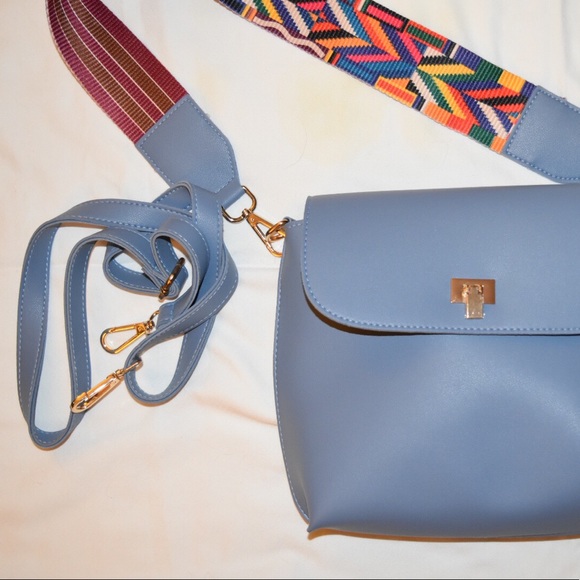 Bags | Blue Leather Purse With Interchangeable Strap | Poshmark