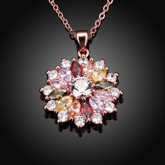 Jewelry | Multi Colored Crystal In Rose Gold Necklace | Poshmark
