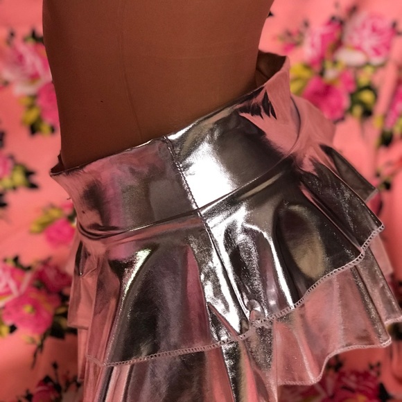 Skirts | Silver Rave Skirt Barbie Ruffle Shirt Micro Mini | Poshmark