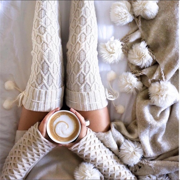 Accessories | Cream Colored Cable Knit Over Athens Knee Socks | Poshmark