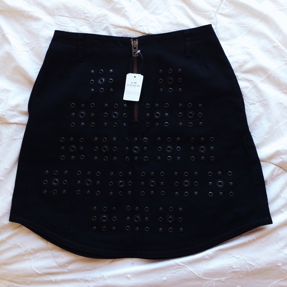 Coach | Skirts | Coach Grommet Studded Leather Trim Aline Skirt | Poshmark
