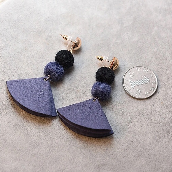 Jewelry | Gorgeous Dark Blue Woolen Ball Geometric Earrings | Poshmark