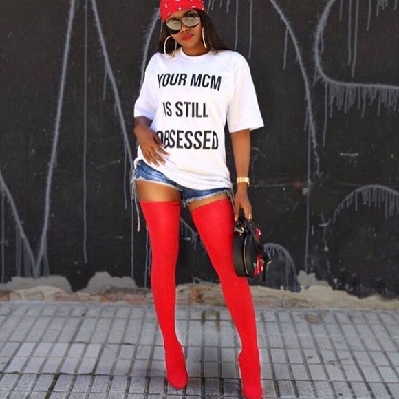 Shoes | Red Stretch Thigh High Boots | Poshmark