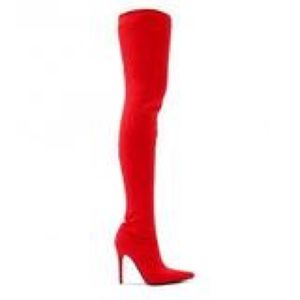 Shoes | Red Stretch Thigh High Boots | Poshmark