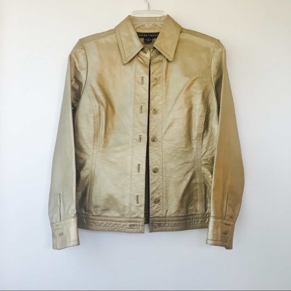 Ellen Tracy Vintage Gold Metallic Leather Jacket - Gem