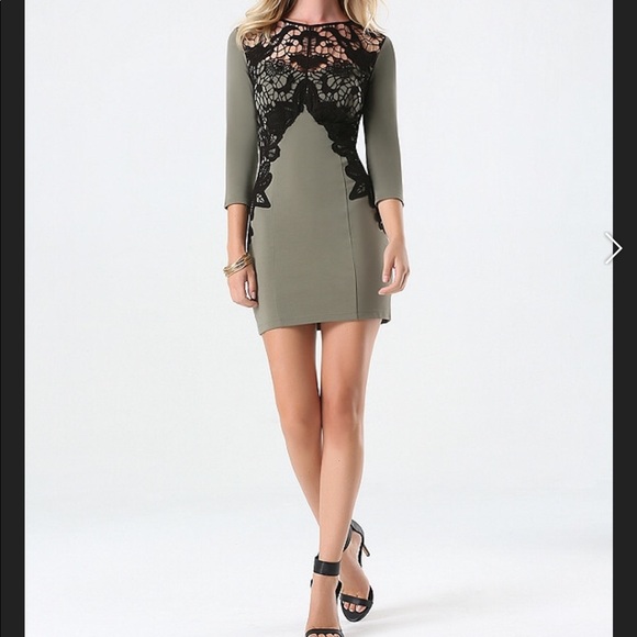 bebe | Dresses | Bebe Lace Appliqu 34 Sleeve Dress | Poshmark