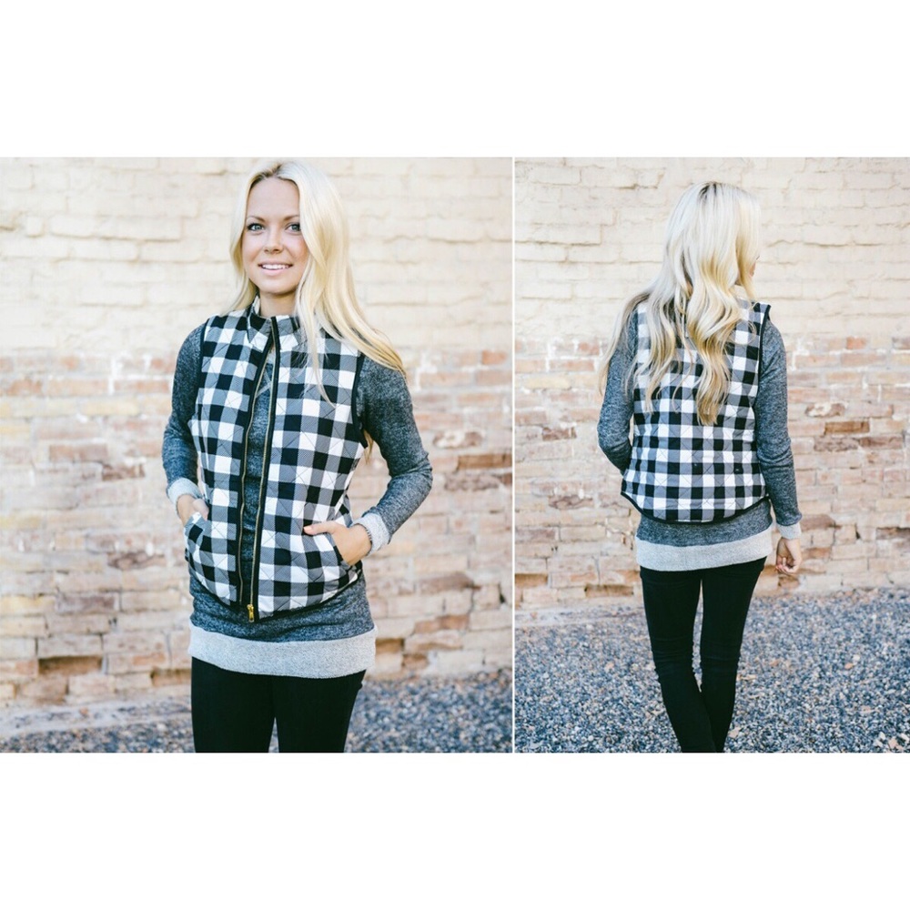 Fleece Lined Black White Checkered Vest - Gem