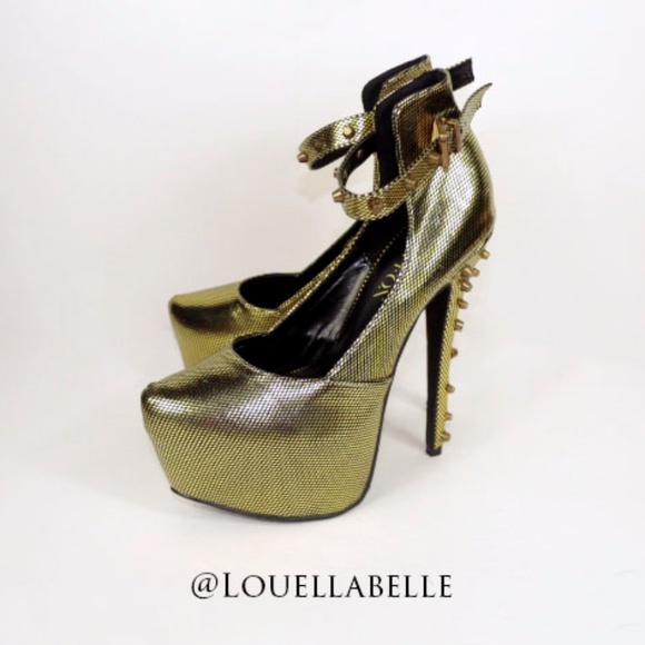 Paper Fox | Shoes | Paper Fox Gold Studded Zora Size 9 Platform Heel ...