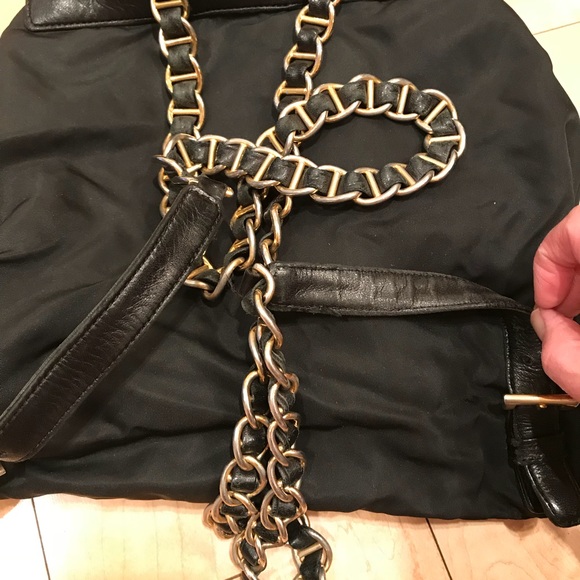 Prada | Bags | Prada Nylon Black Chain Backpack | Poshmark
