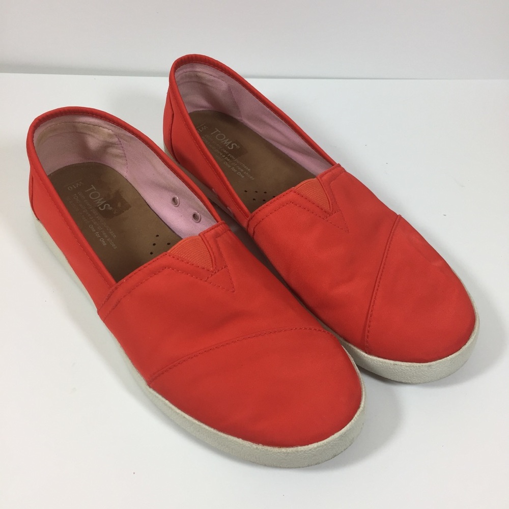 Toms Avalon Red Orange Nylon Sneaker Slip On 10 - Gem