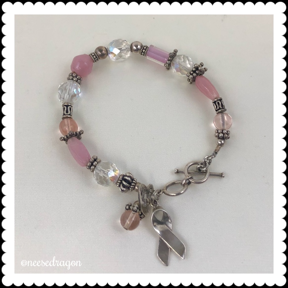 Sterling/Pink Breast Cancer Awareness Bracelet - Gem