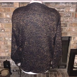 Sweaters | Vintage Black And Gold Metallic Cardigan Holiday | Poshmark