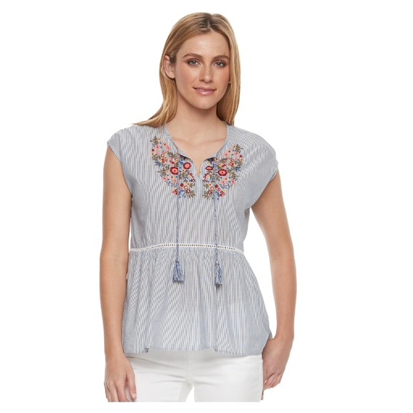 Sonoma | Tops | Blue Top Casual Xl Plus Size New Embroidered Light ...