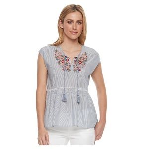 Sonoma | Tops | Blue Top Casual Xl Plus Size New Embroidered Light ...